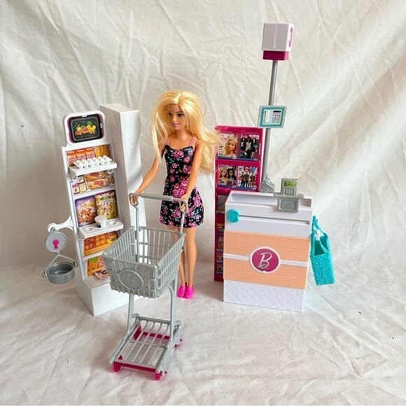 Barbie | Toys | Barbie Supermarket Playset Doll Shopping Cart Working ...